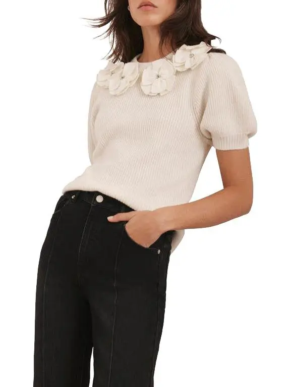 Mint Velvet Floral Appliqué Knit Top - Ivory