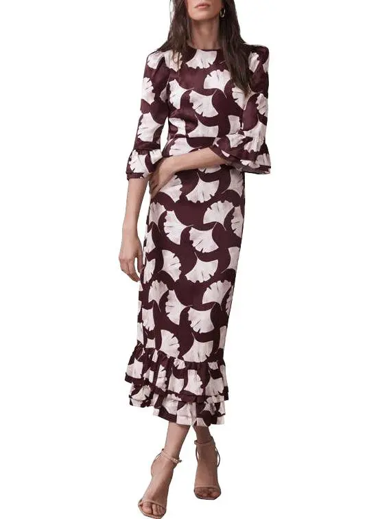 Mint Velvet Leaf Print Midi Dress - Burgundy