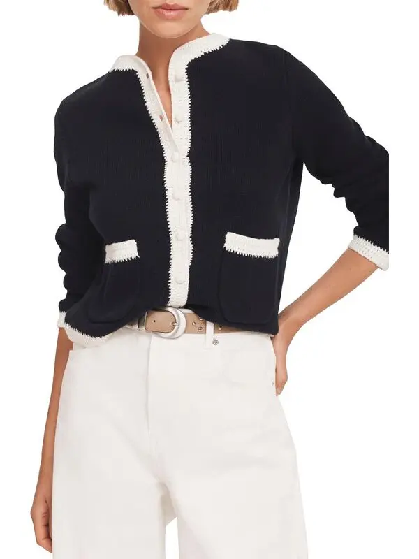 Mint Velvet Crochet Trim Cotton Blend Jacket - Navy