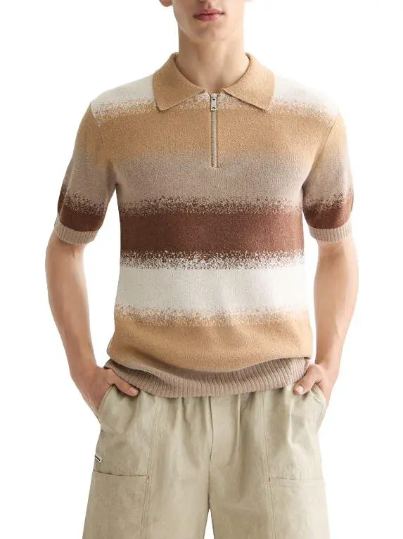 Scotch & Soda Dégradé Stripe Knit Quarter Zip Polo - Plaza Taupe