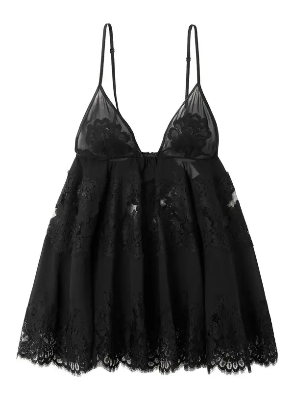 Dolce & Gabbana Scalloped Lace-trimmed Chiffon Camisole - Black