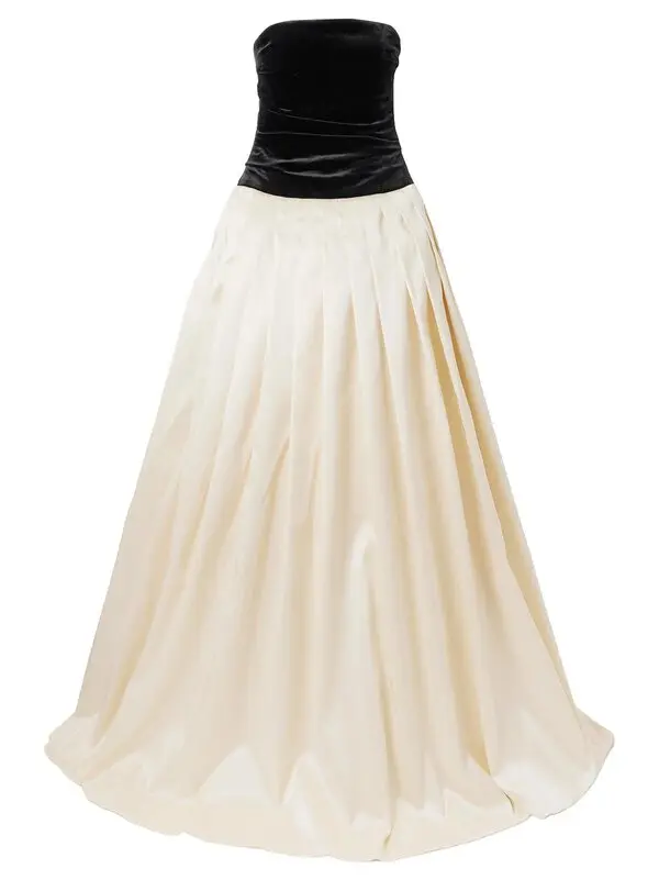 Sabina Bilenko Velvet And Pleated Mikado Gown - Black