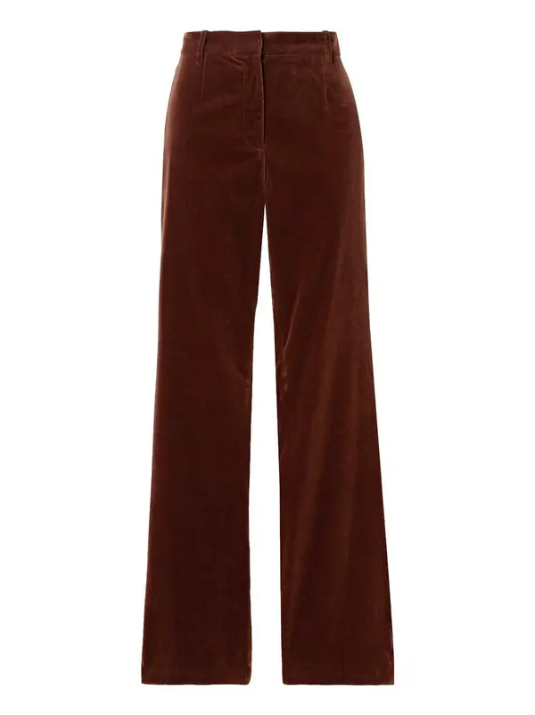 NILI LOTAN Corette Cotton-blend Velvet Straight-leg Pants - Brown