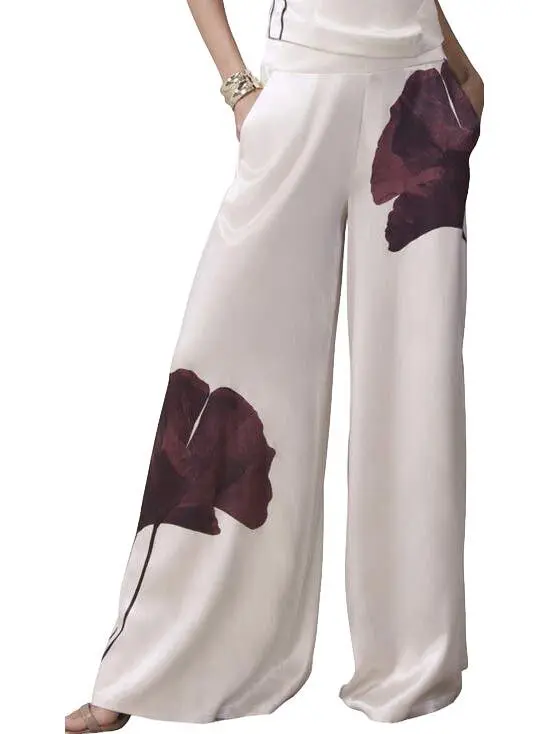 Mint Velvet Floral Print Satin Trousers - Burgundy