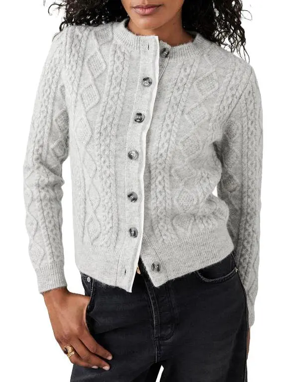 Mint Velvet Cable Knit Wool Blend Cardigan - Grey