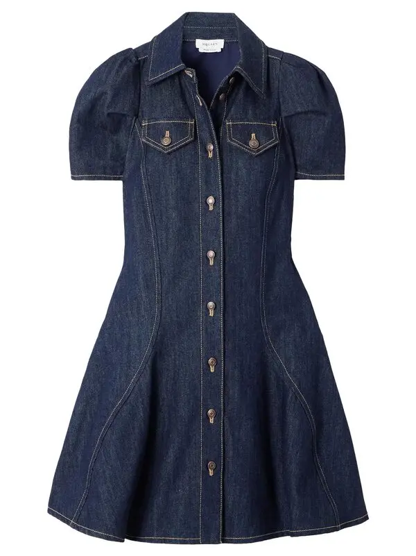 Alexander McQueen Paneled Denim Mini Dress - Blue