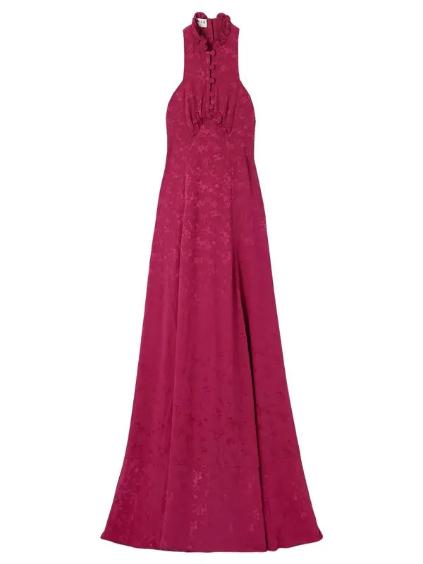 Maison Mayle Valentine Ruffled Silk-jacquard Halterneck Maxi Dress - Pink