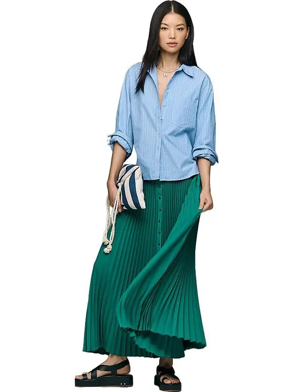 Maeve Pleated Button-front Midi Skirt - Ultramarine Green