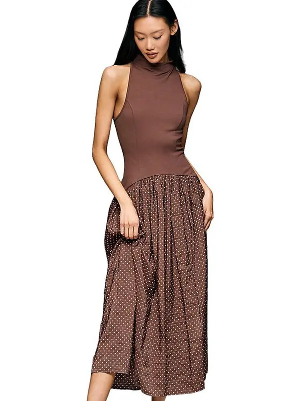 Maeve Mariana Drop-waist Maxi Dress - Brown Ground / Orchid Dot