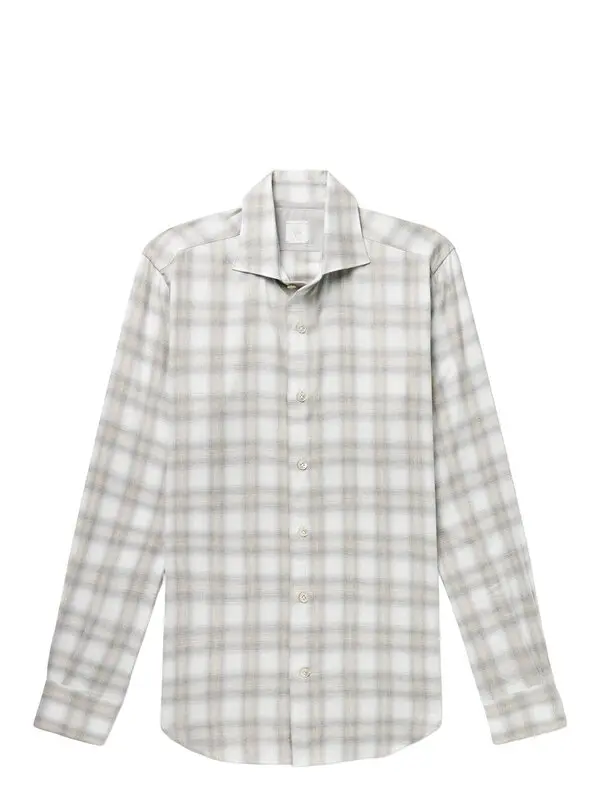 Eleventy Checked Cotton And Lyocell-blend Flannel Shirt - Neutrals