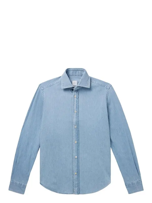 Eleventy Slim-fit Cotton-chambray Shirt - Blue