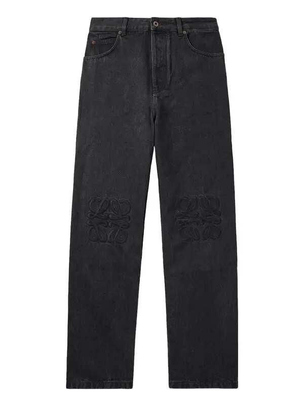 Loewe Wide-leg Logo-embroidered Jeans - Black