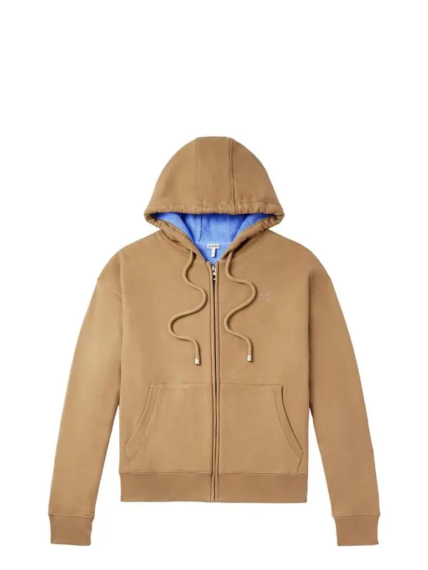 Loewe Logo-embroidered Cotton-jersey Hoodie - Neutrals