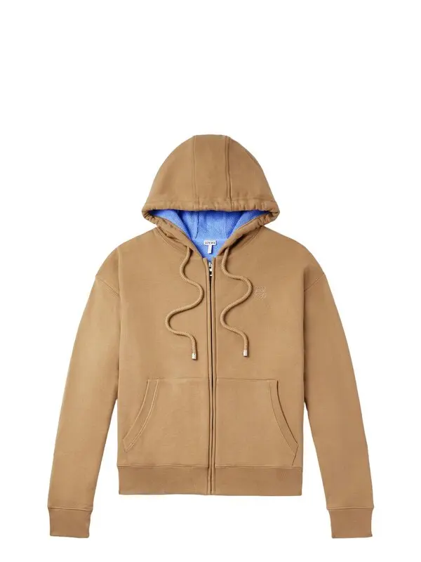 Loewe Logo-embroidered Cotton-jersey Hoodie - Neutrals