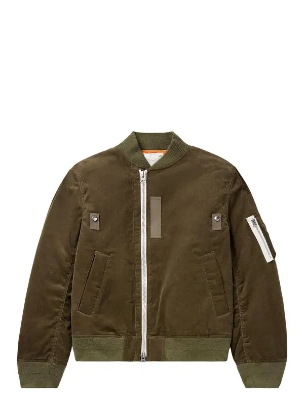 Sacai Canvas-trimmed Cotton-blend Corduroy Bomber Jacket - Green
