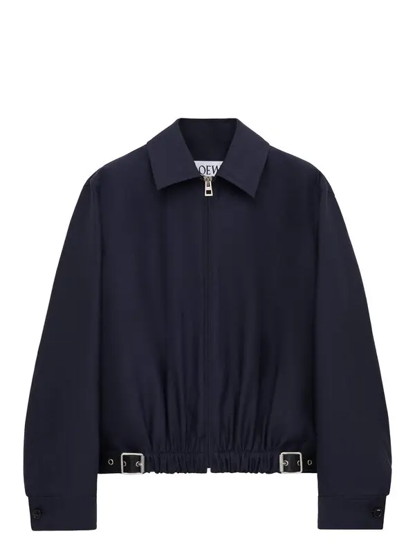 Loewe Wool-silk Shirt Jacket With Buckled Straps - Navy
