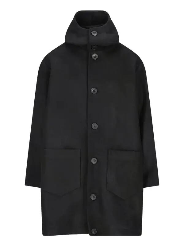 CINI Patch-pocket Hooded Coat - Black