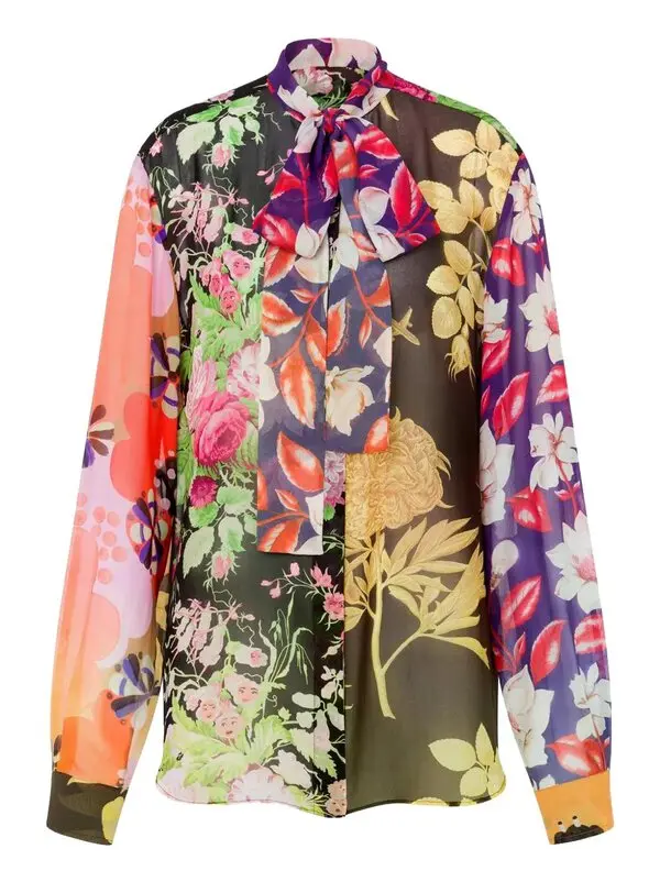 Moschino Floral-print Silk Blouse - Black