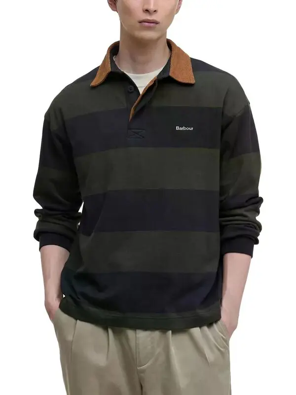Barbour Embroidered-logo Stripe-pattern Polo Shirt - Black