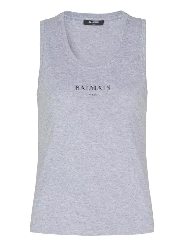 Balmain Logo-print Cotton Top - Grey