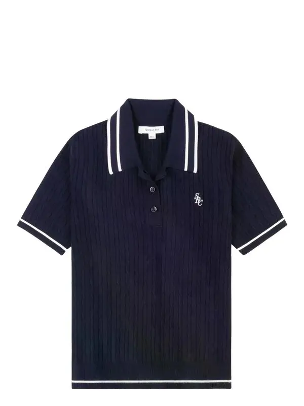 SPORTY & RICH Cable-knit Polo Top - Blue