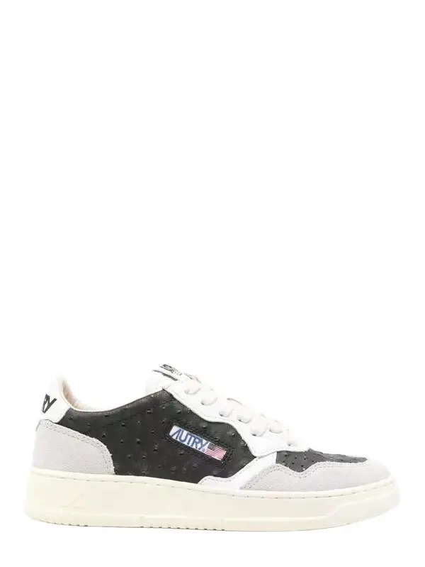 AUTRY Ostrich-embroidered Leather Sneakers - Black