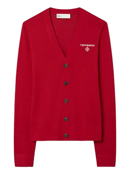 Tory Burch Simone Wool Cardigan - Holly Red