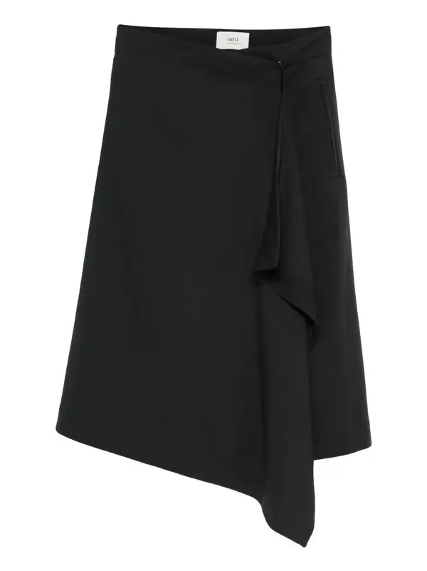 Ami Asymmetrical Wrap Skirt - Black