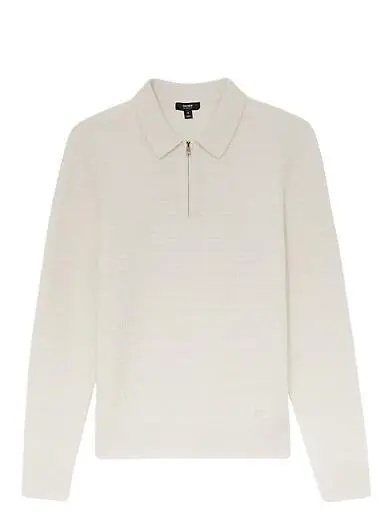 REISS Hamilton Waffle Wool Knitted Polo Shirt - Off White