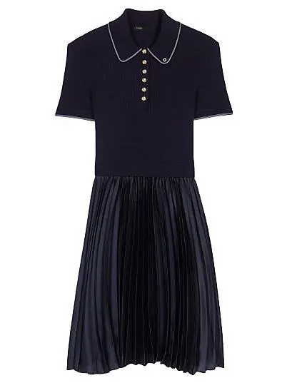 Maje Polo-collar Pleated Mini Dress - Navy