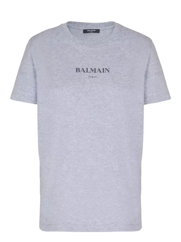 Balmain Logo Print Cotton T-shirt - Grey