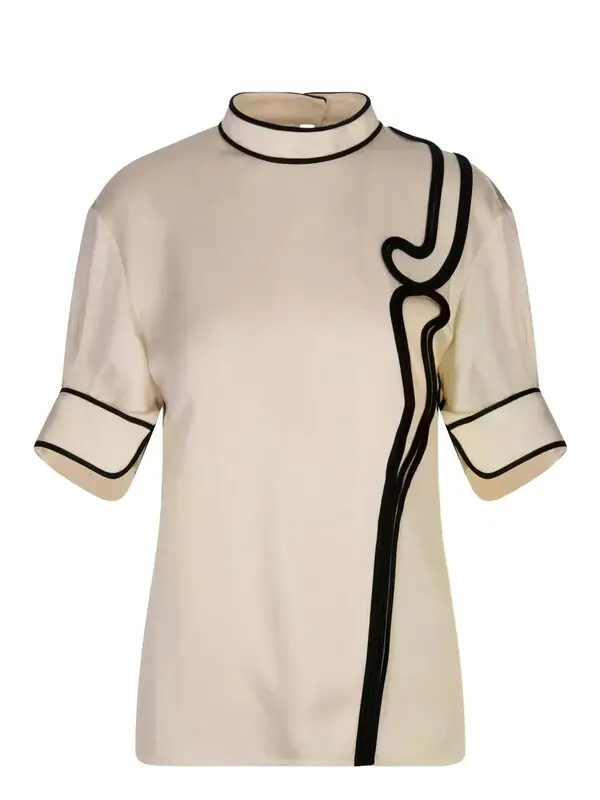 JIL SANDER Satin Short Sleeve Blouse - Neutrals