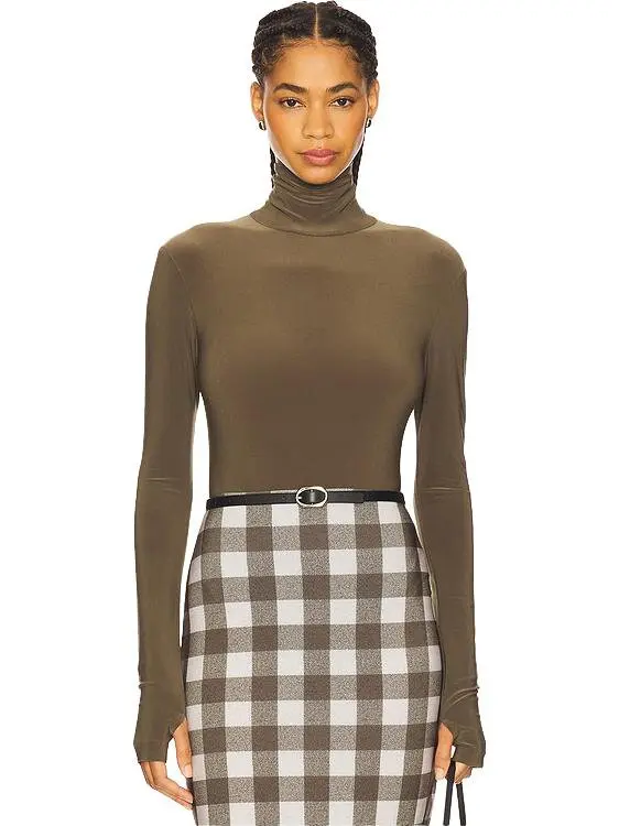 Norma Kamali Long Sleeve Turtleneck Bodysuit - Olive