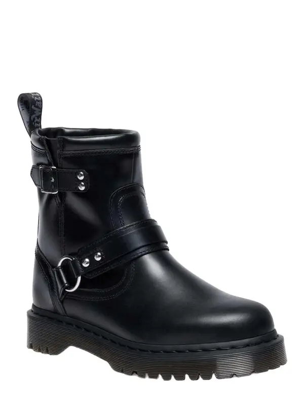 Dr. Martens Anistone Harness Leather Biker Boots - Black