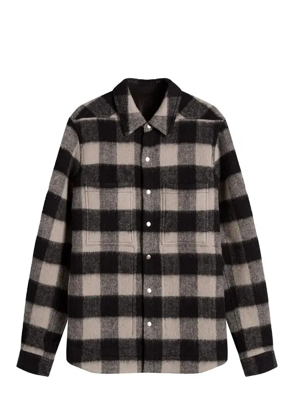 Rick Owens Plaid Wool Outershirt - Black Plaid