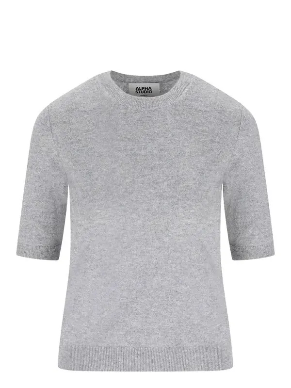 Alpha Studio Short-sleeve Cashmere Sweater - Grey
