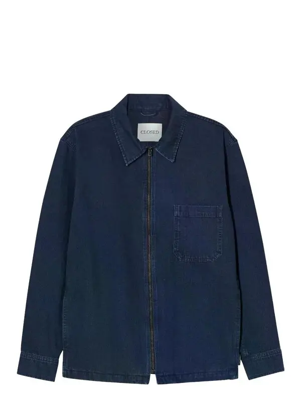 Closed Zip-front Chest-pocket Shirt - Blue