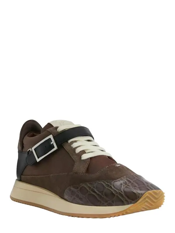 GIUSEPPE ZANOTTI Buckle-strap Crocodile-effect Low-top Sneakers - Brown
