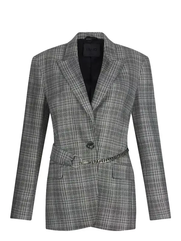 Liu Jo Plaid Blazer With Chain Belt - Grey