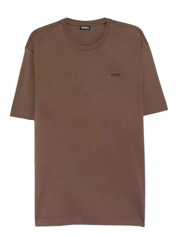 Zegna Logo-embroidered Crew-neck T-shirt - Brown