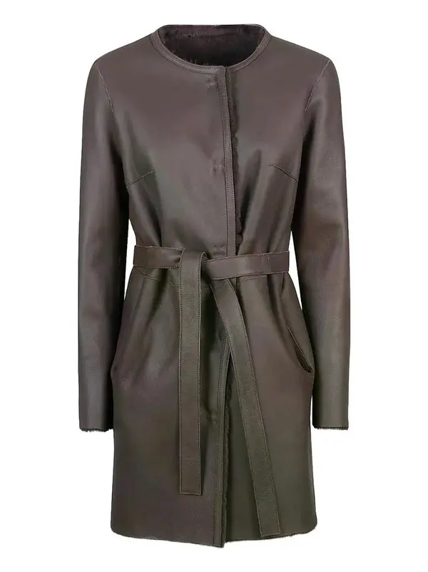 DESA 1972 Sheepskin Belted Coat - Brown