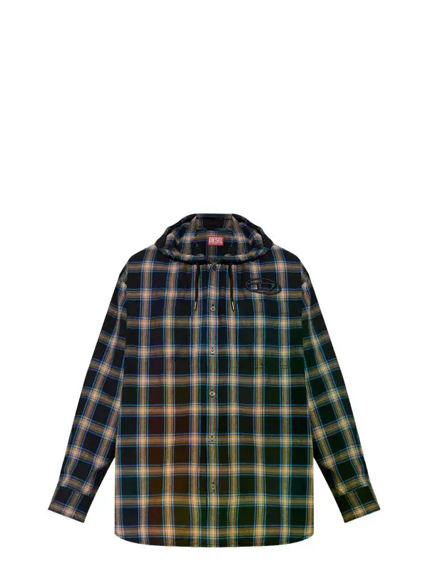 DIESEL Hooded Checked Shirt - Black