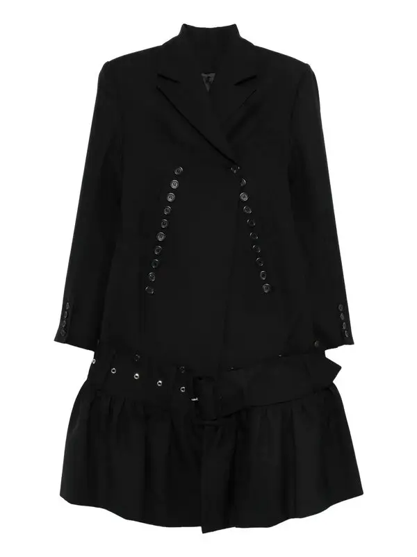 Rokh Button-detailed Ruffled Coat - Black