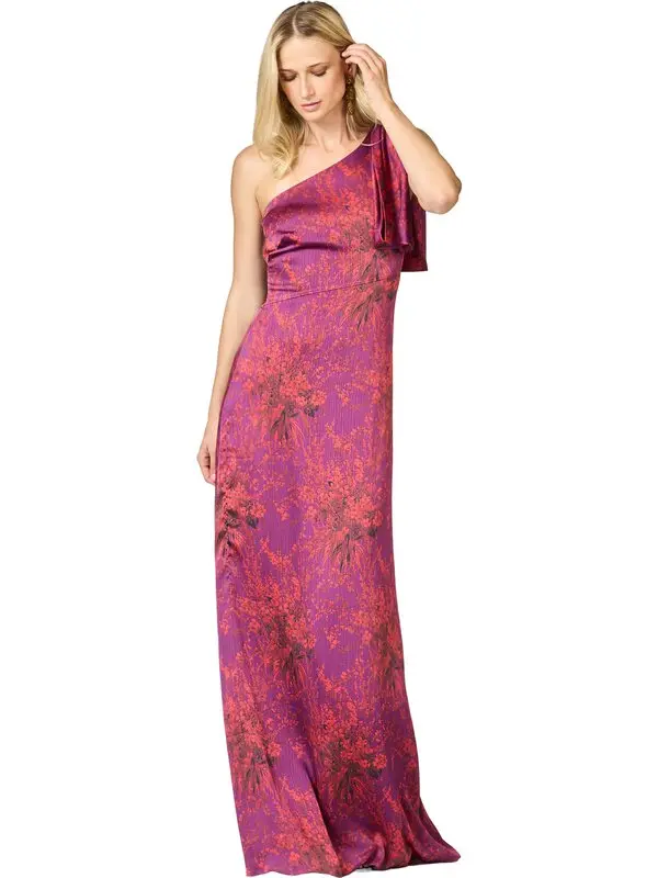 Sachin & Babi Chelsea Printed Crinkle Georgette Gown - Raspberry Bouquet