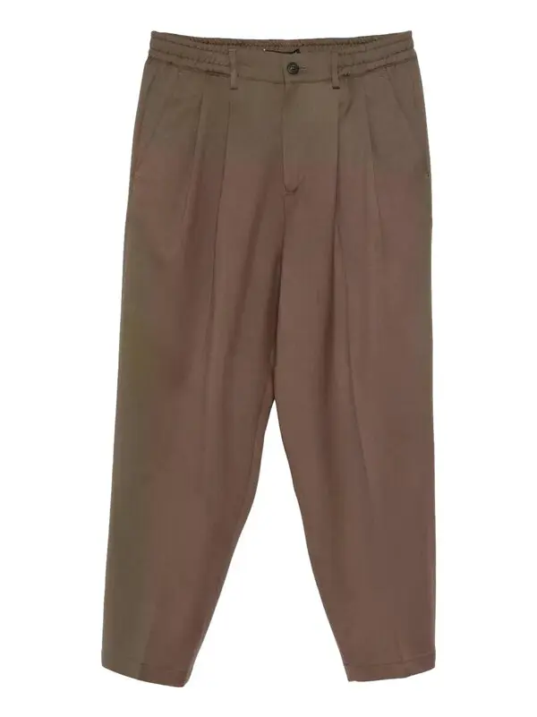 LOW BRAND Pleated Drawstring Trousers - Brown