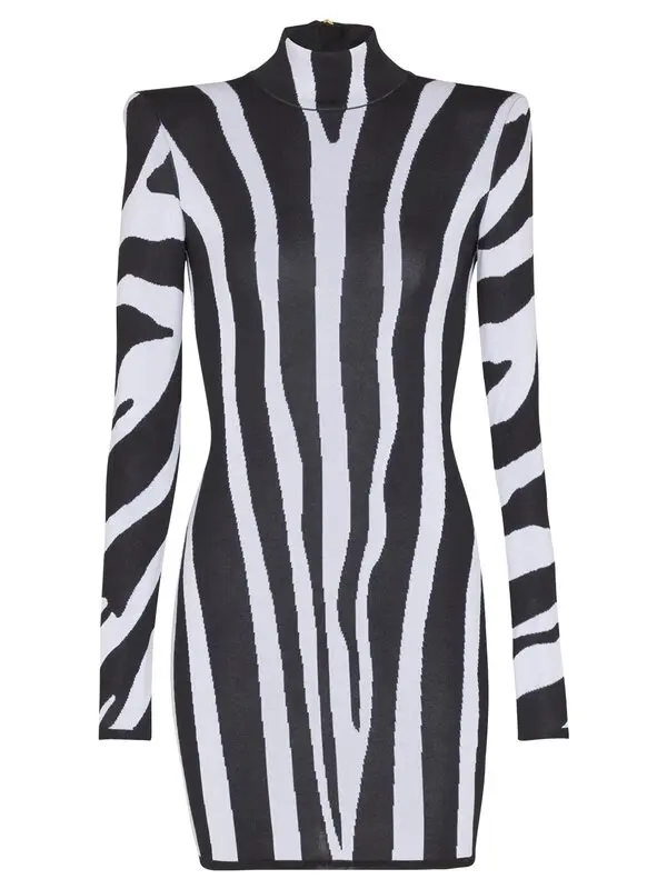 Balmain Knitted Zebra Mini Dress - Black