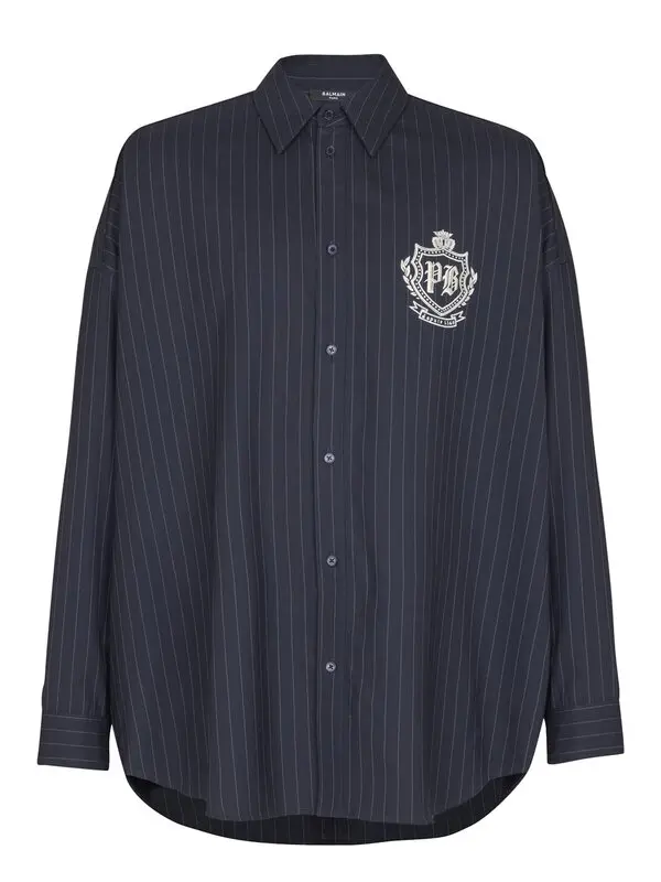 Balmain Virgin Wool College Emblem Shirt - Navy