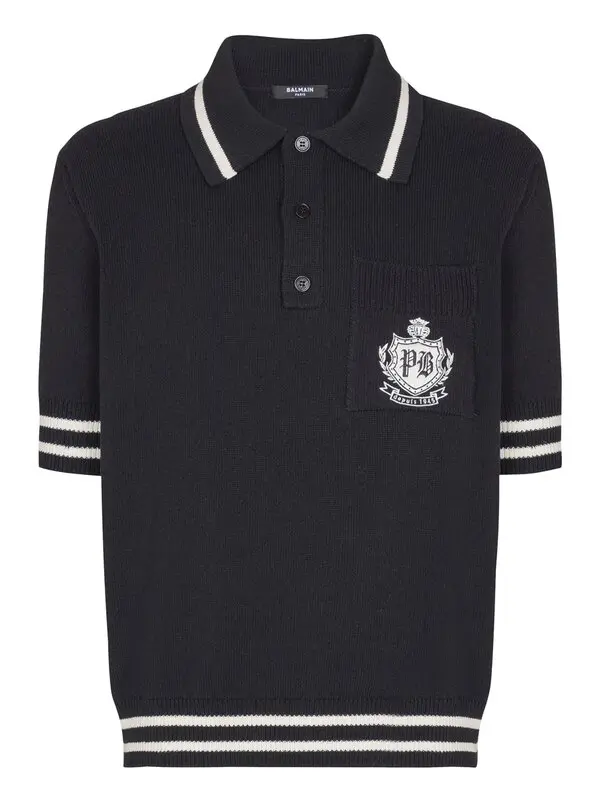 Balmain College Emblem Polo Shirt - Black