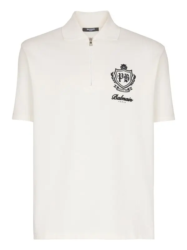 Balmain Cotton College Emblem Polo Shirt - White