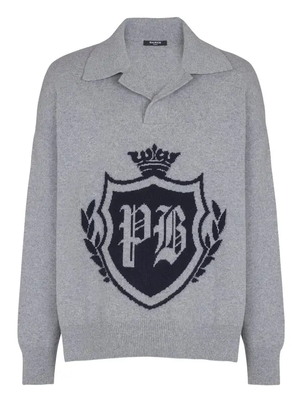 Balmain Cashmere-virgin Wool Polo Sweatshirt - Grey